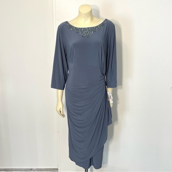 Alex Evenings | Dresses | Alex Evenings Nwt Blue Gray Gemstone Side ...